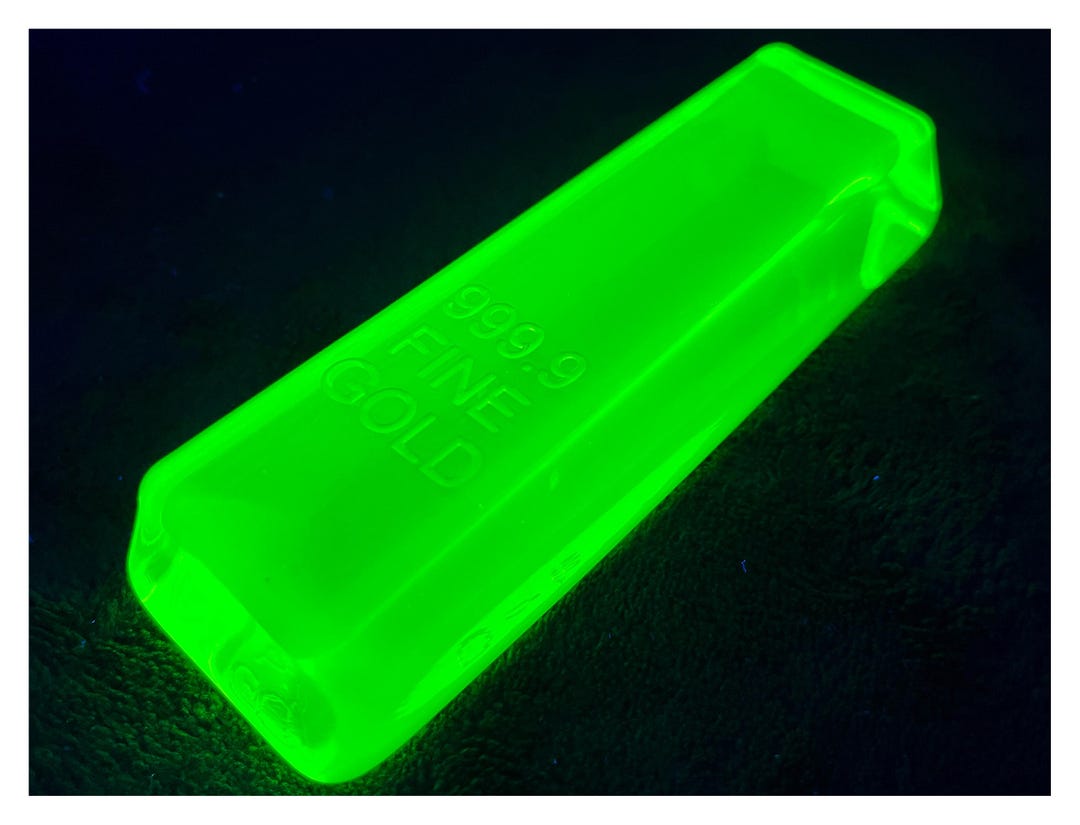 Uranium Vaseline Glass Yellow UV Reactive Novelty Fine Gold Bar Ingot ...