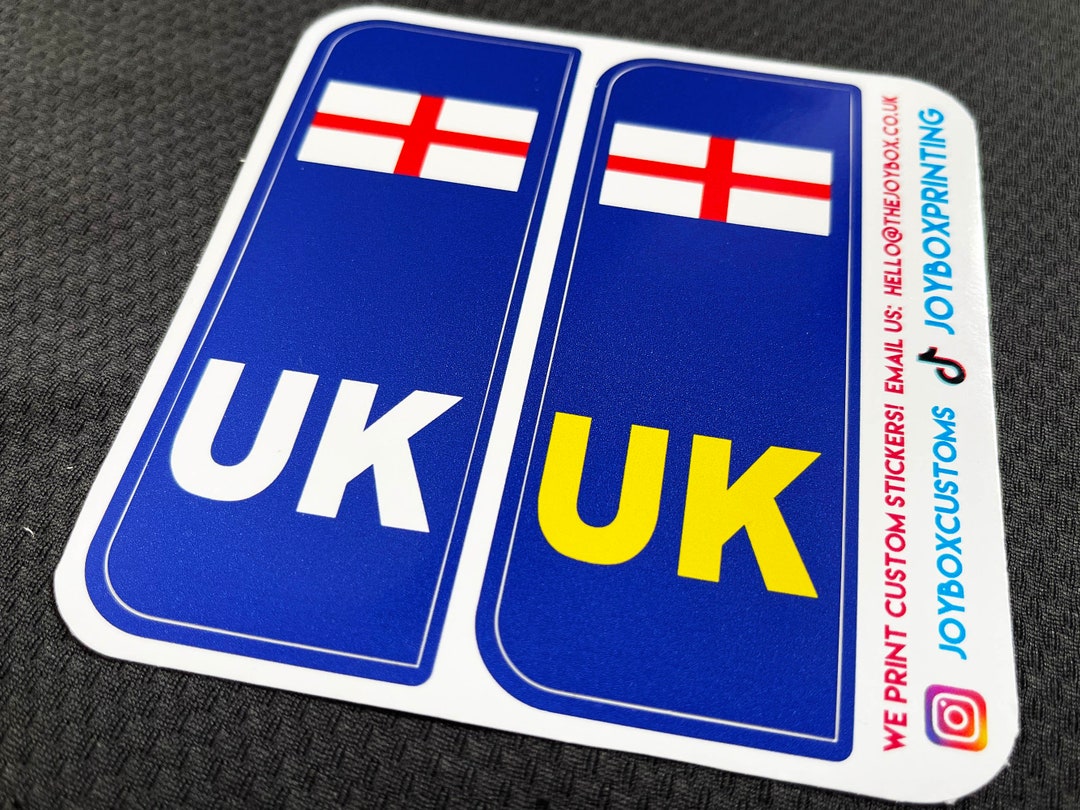Pack of 2 UK ENGLAND Number Plate Badge Travel Stickers, DVLA Compliant ...