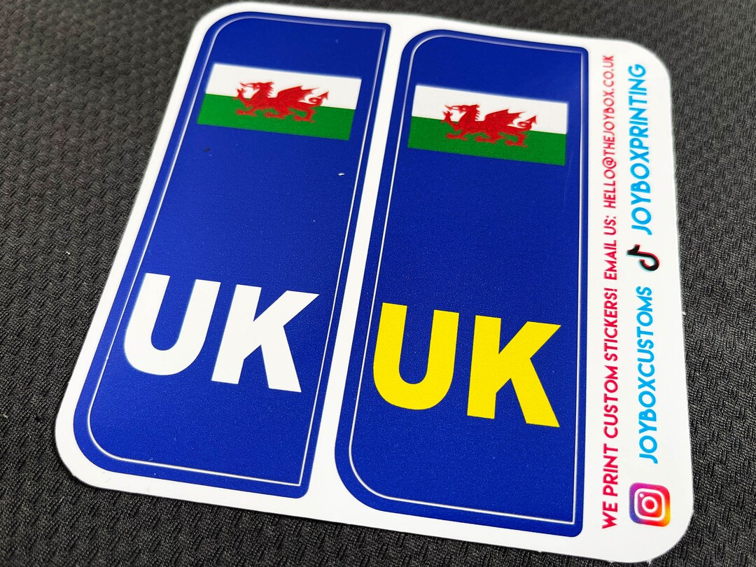 Pack of 2 UK WALES Number Plate Badge Travel Stickers, DVLA Compliant ...