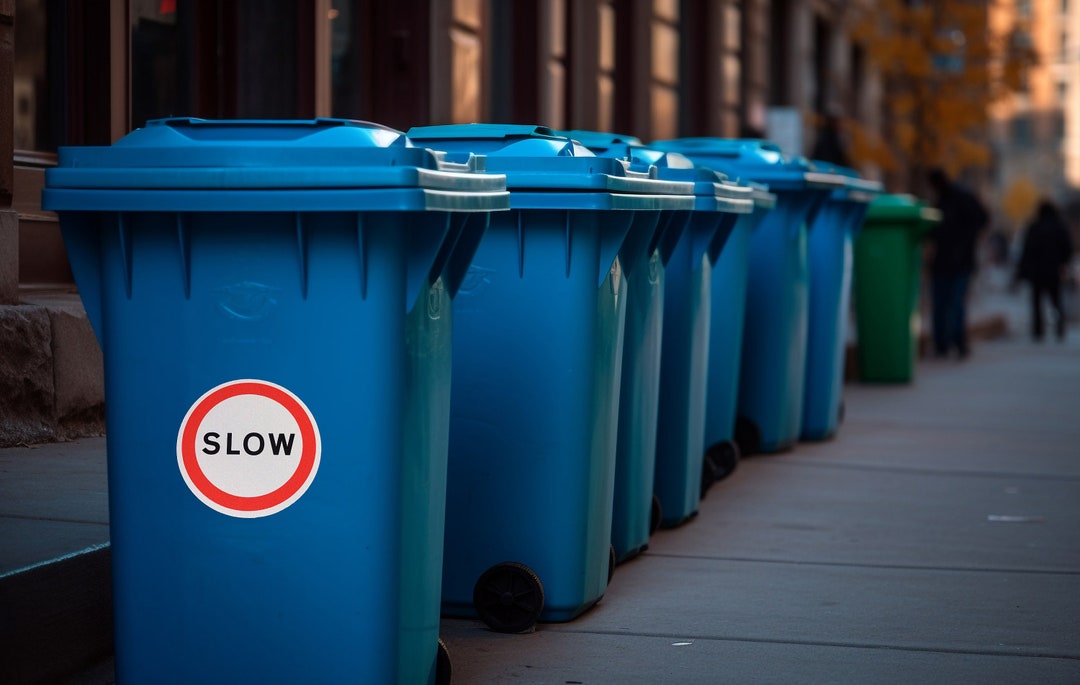 REFLECTIVE Slow Wheelie Bin Road Safety Sign Self Adhesive Sticker 15cm ...