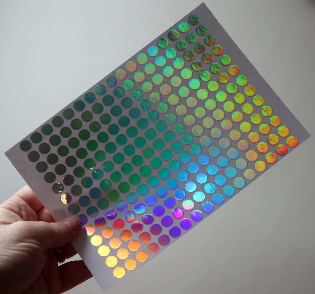 Iridescent A5 Sheet - Silver Rainbow Effect - Polka Dots - Peel and ...