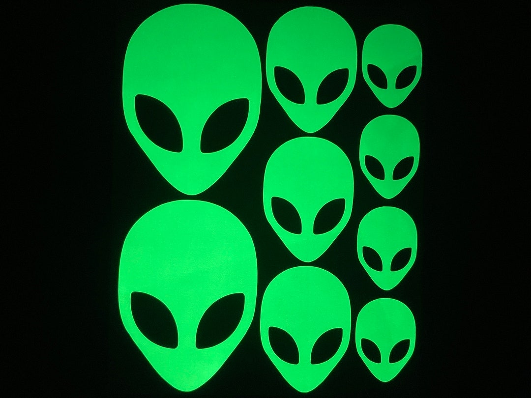 Alien Head (assorted) Glow in the Dark Stickers Peel and Stick Light ...