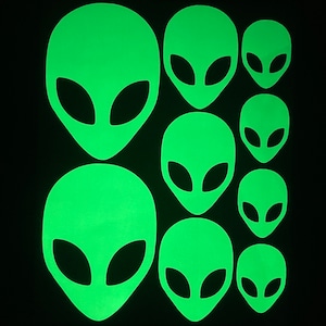 Alien Head (assorted) Glow in the Dark Stickers Peel and Stick Light ...