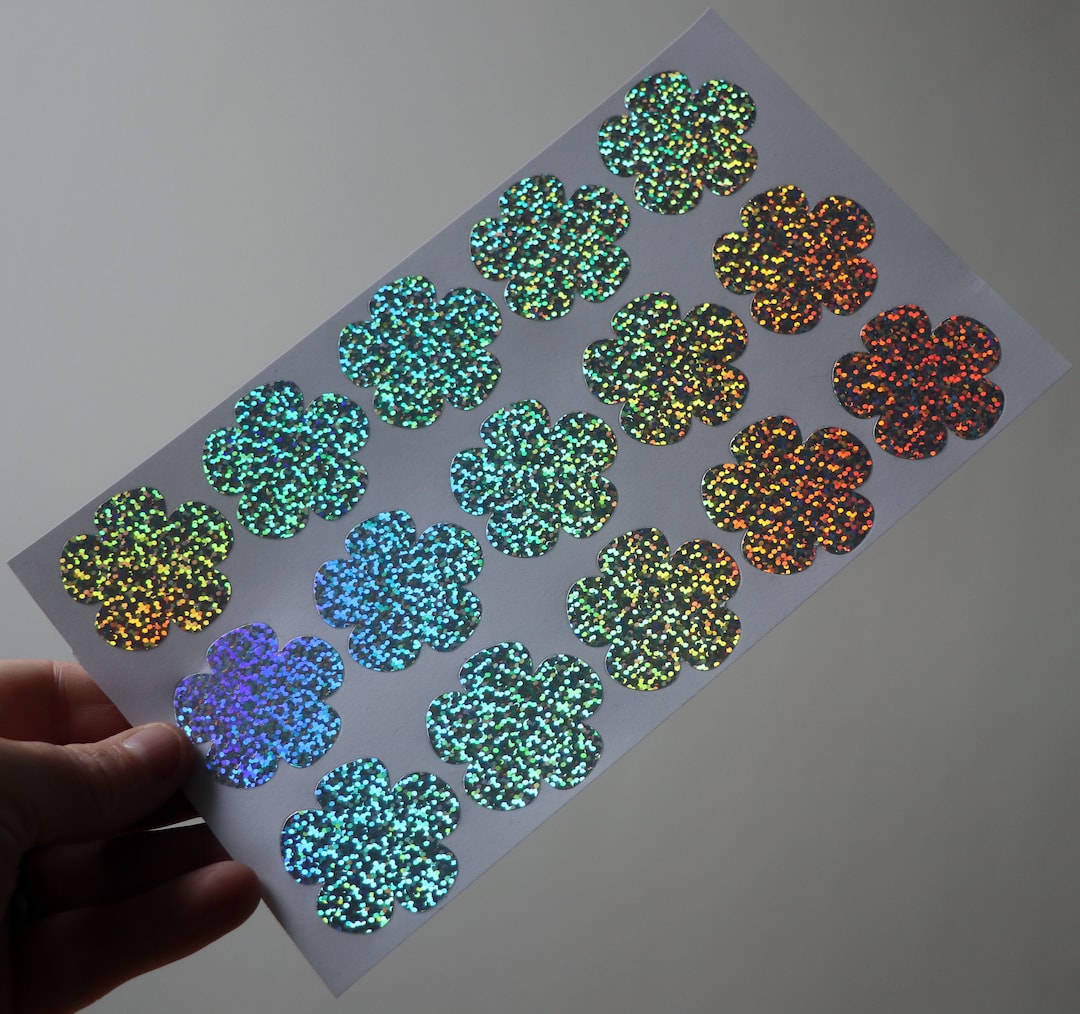 Holographic Flower A5 Sticker Sheet - Silver Sparkle Effect - Peel and ...