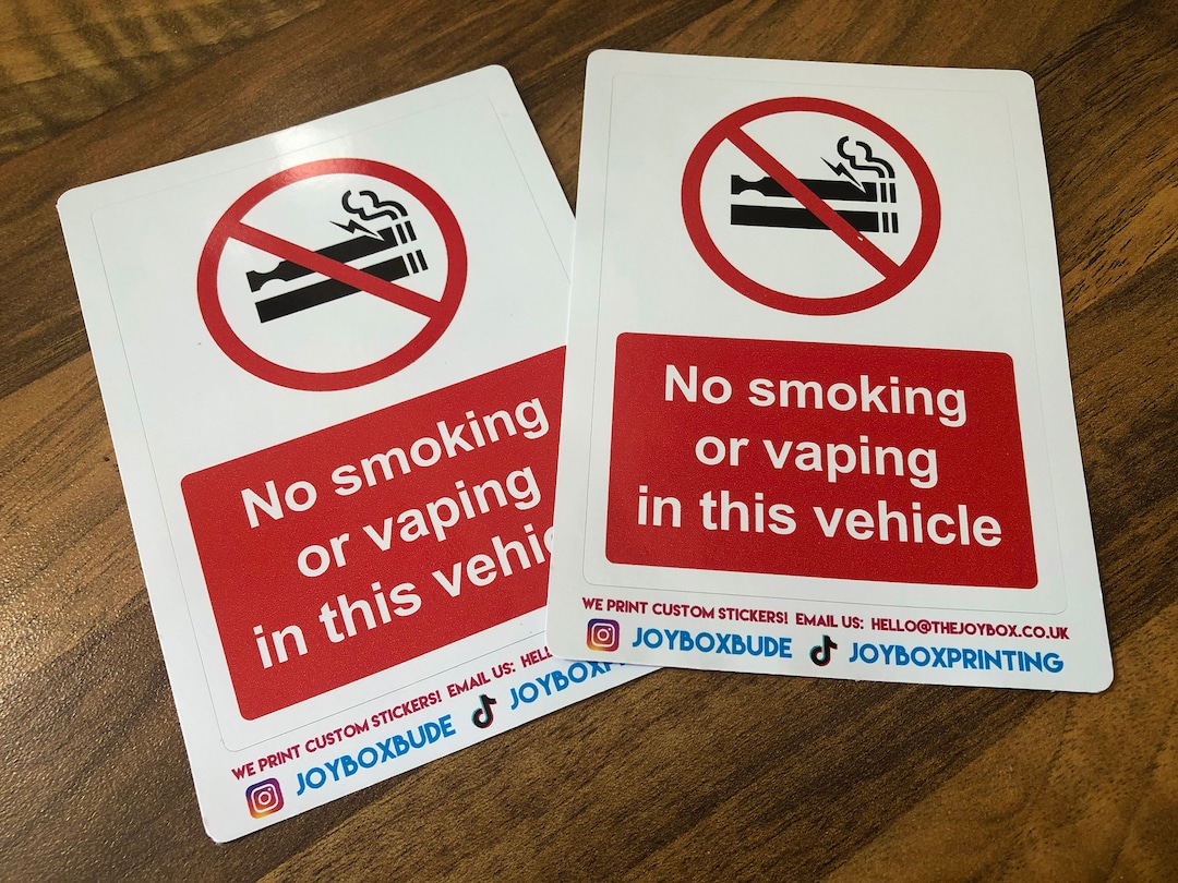 2x No Smoking or Vaping in This Vehicle Printed Self Adhesive Stickers ...