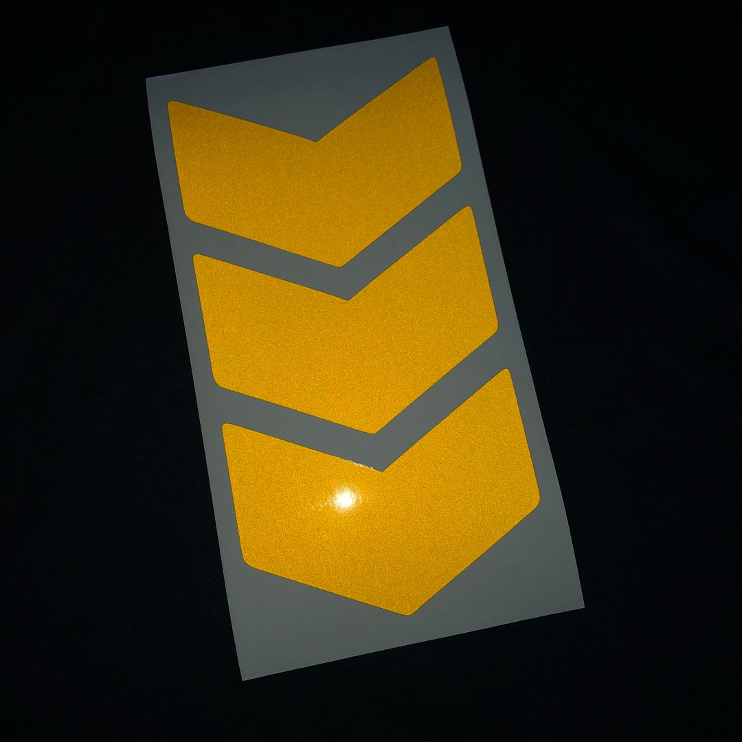 Reflective Stickers 4 Inch YELLOW Chevrons (x3) Die-cut Vinyl Decals ...