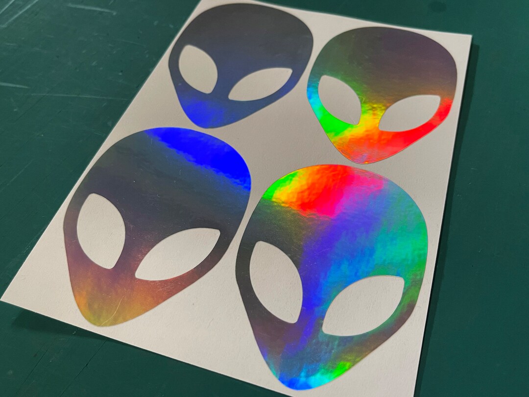 Rainbow Holographic ALIEN HEAD (medium) Car Laptop Ufo Stickers Decals ...