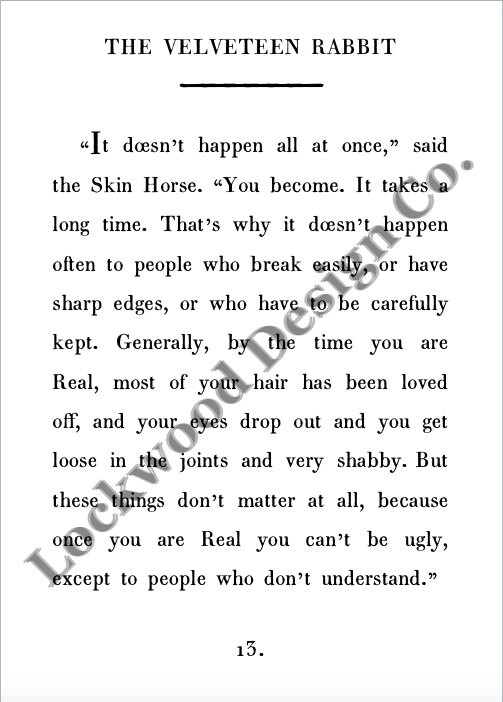 Small Velveteen Rabbit "becoming Real" Quote, Printable Art, Book Page ...