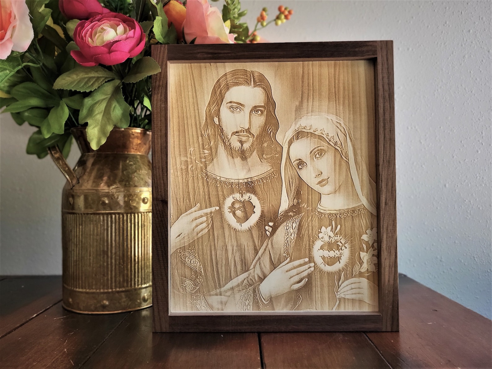 Sacred Heart of Jesus and Immaculate Heart of Mary Engraved, Icon ...
