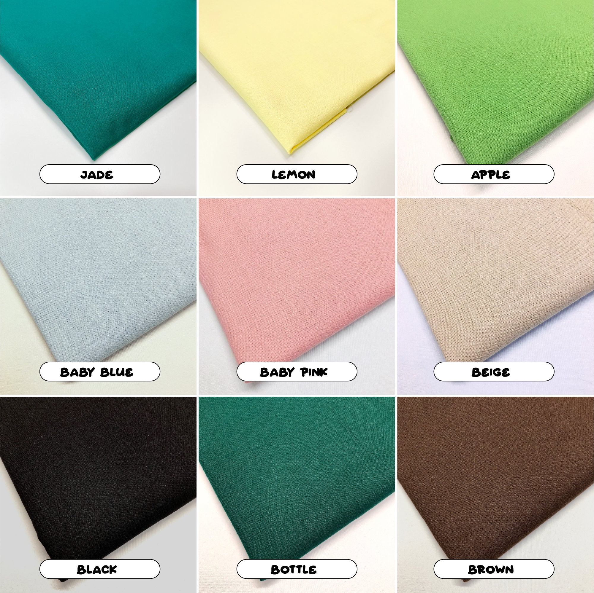 100% Pure Cotton Solid Plain Coloured Craft Fabric 150cm Wide - Etsy UK