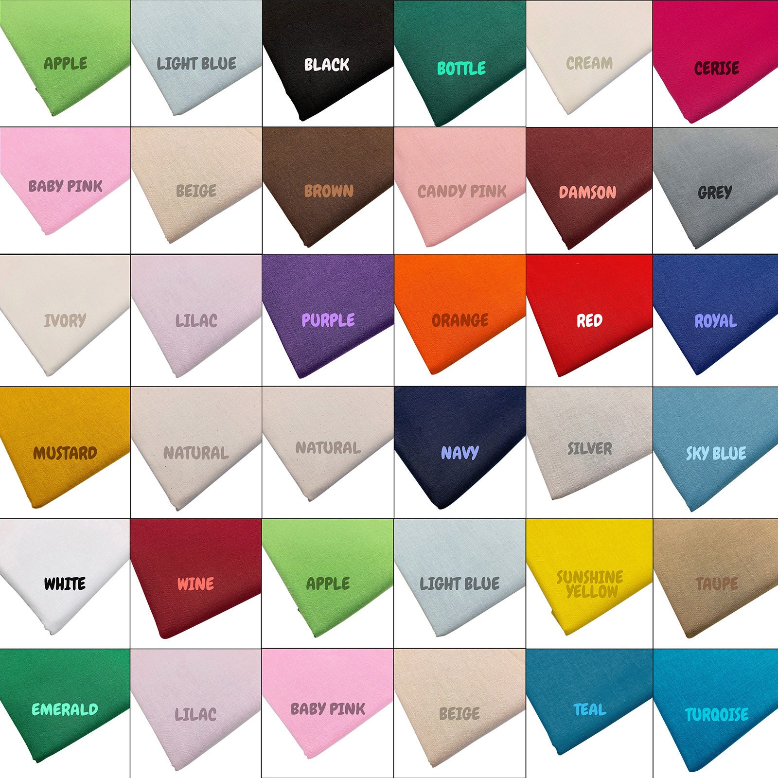 100% Pure Cotton Solid Plain Coloured Craft Fabric 150cm Wide - Etsy UK