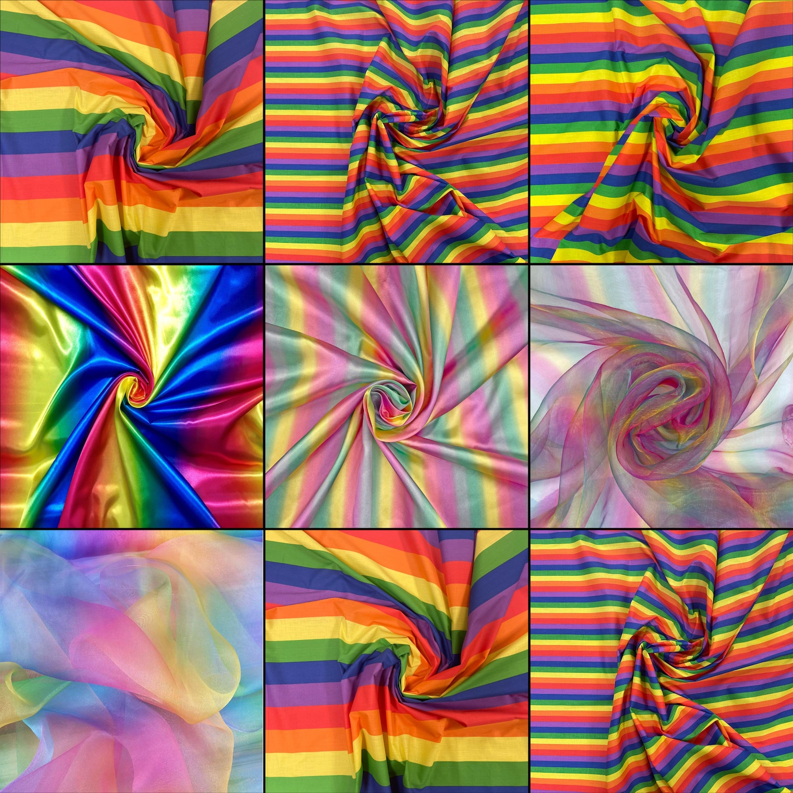 A Variety of Rainbow Fabrics - Choose Satin Polycotton or Organza 112 ...