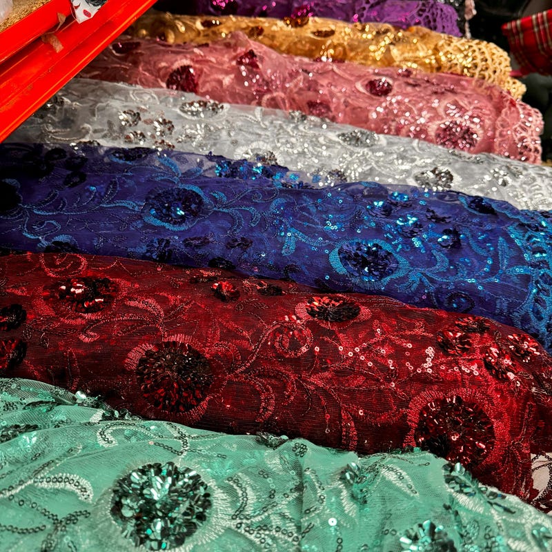 Sequin Lace Fabric - Etsy UK