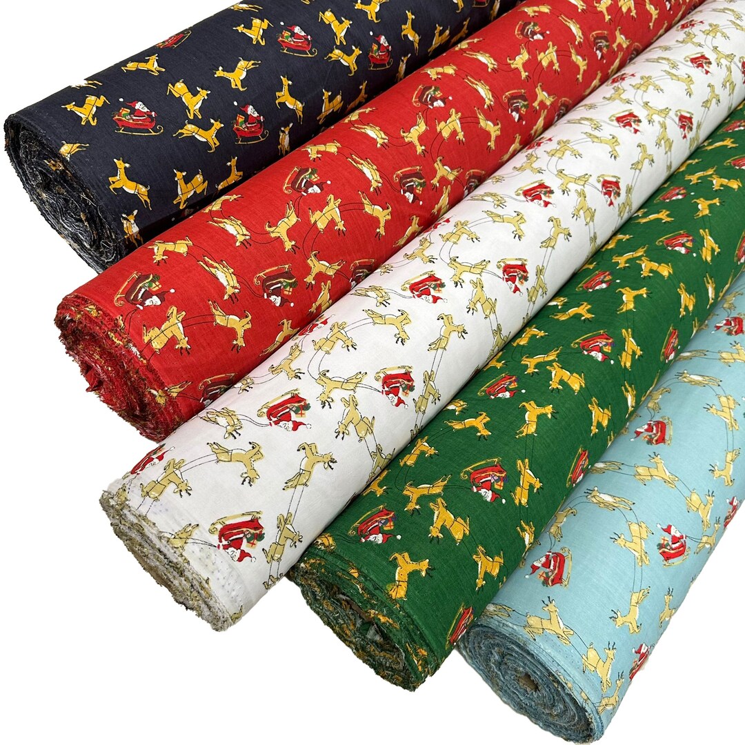 Christmas Polycotton Fabric Santas Flying Reindeer in 5 Colourways ...