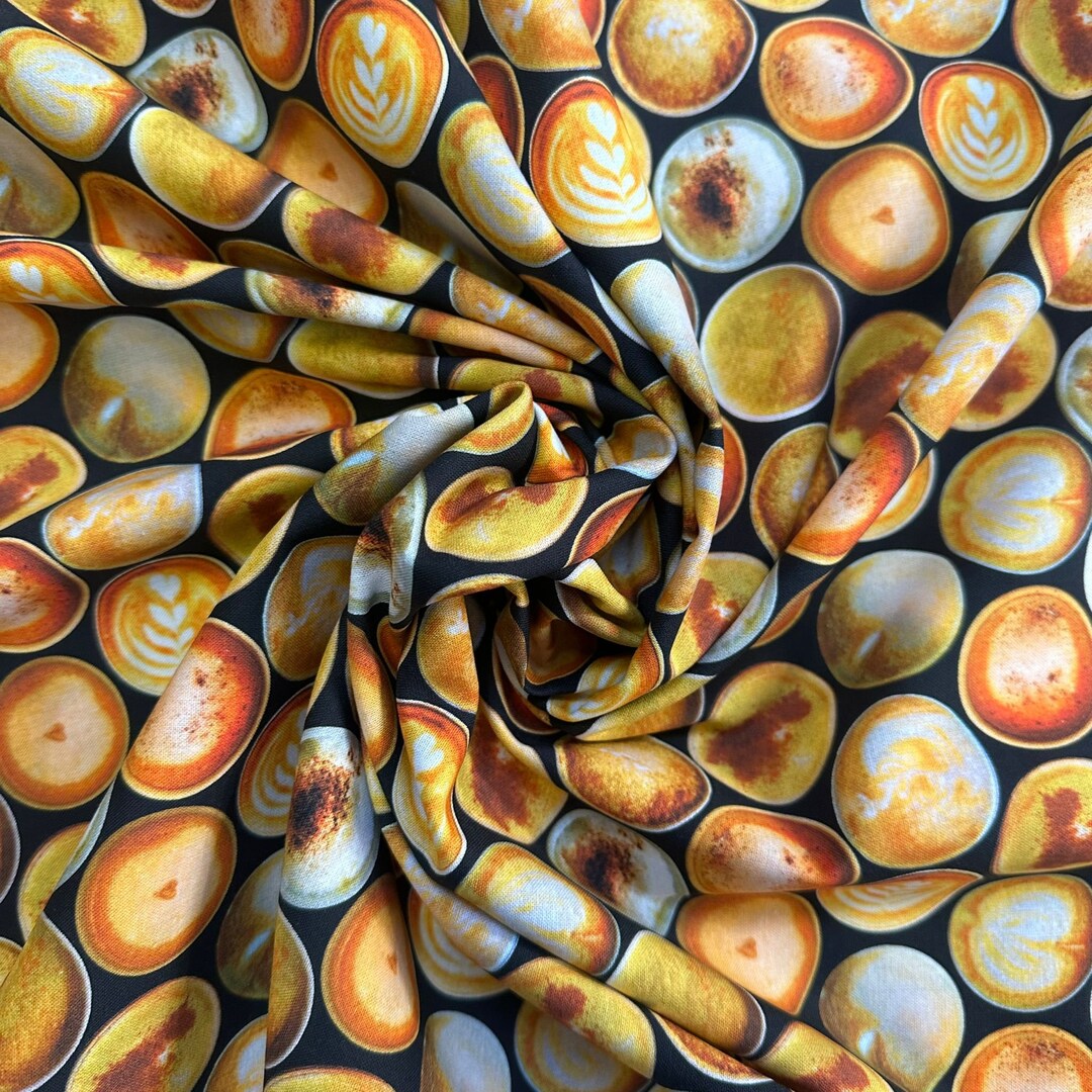 100% Cotton Fabric Frothy Coffee Pattern Sold by the Metre at 140cm ...