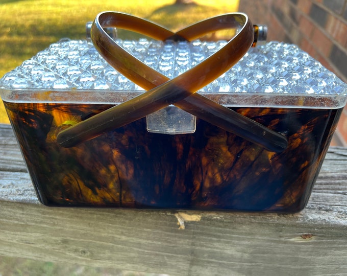 Plastic Tortoise Shell Color Clear Faceted Top Handbag Purse in Good ...