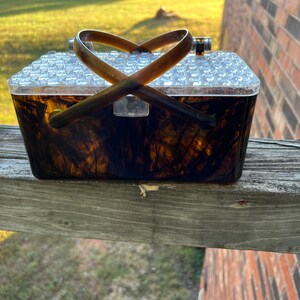 Plastic Tortoise Shell Color Clear Faceted Top Handbag Purse in Good ...