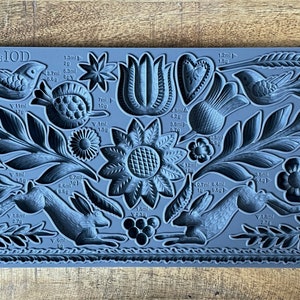 IOD Primitive 6x10 Decor Mould Folk Art Designs Rabbits Birds Flowers ...
