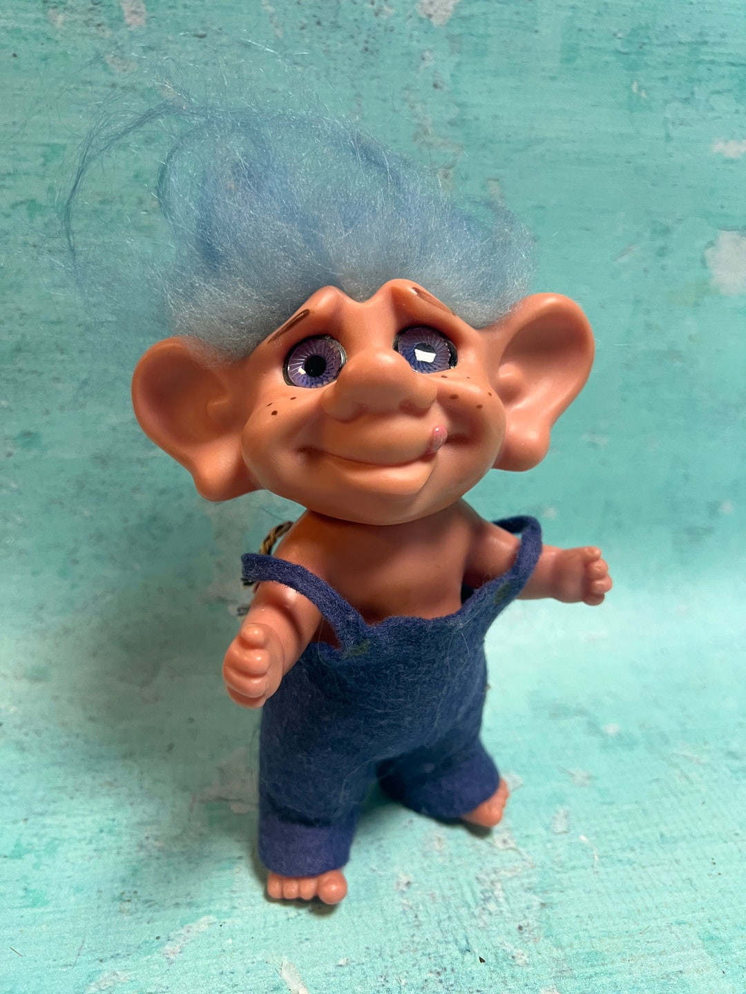 Vintage Troll Doll Bank With Blue Hair Overalls and Blue Eyes Dated ...