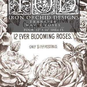 May's Roses IOD Decor Furniture Transfer 12 X16 Pad Decal Rub on Crafts ...