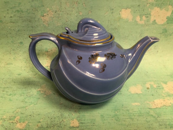 Hall Tea Pot Light Blue with Gold Trim and Gold Leaves and | Etsy