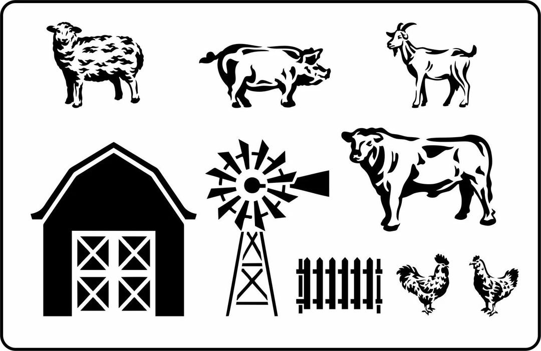 Farm Life Stencil: Barn, Windmill, Animals (17" X 11") - Etsy