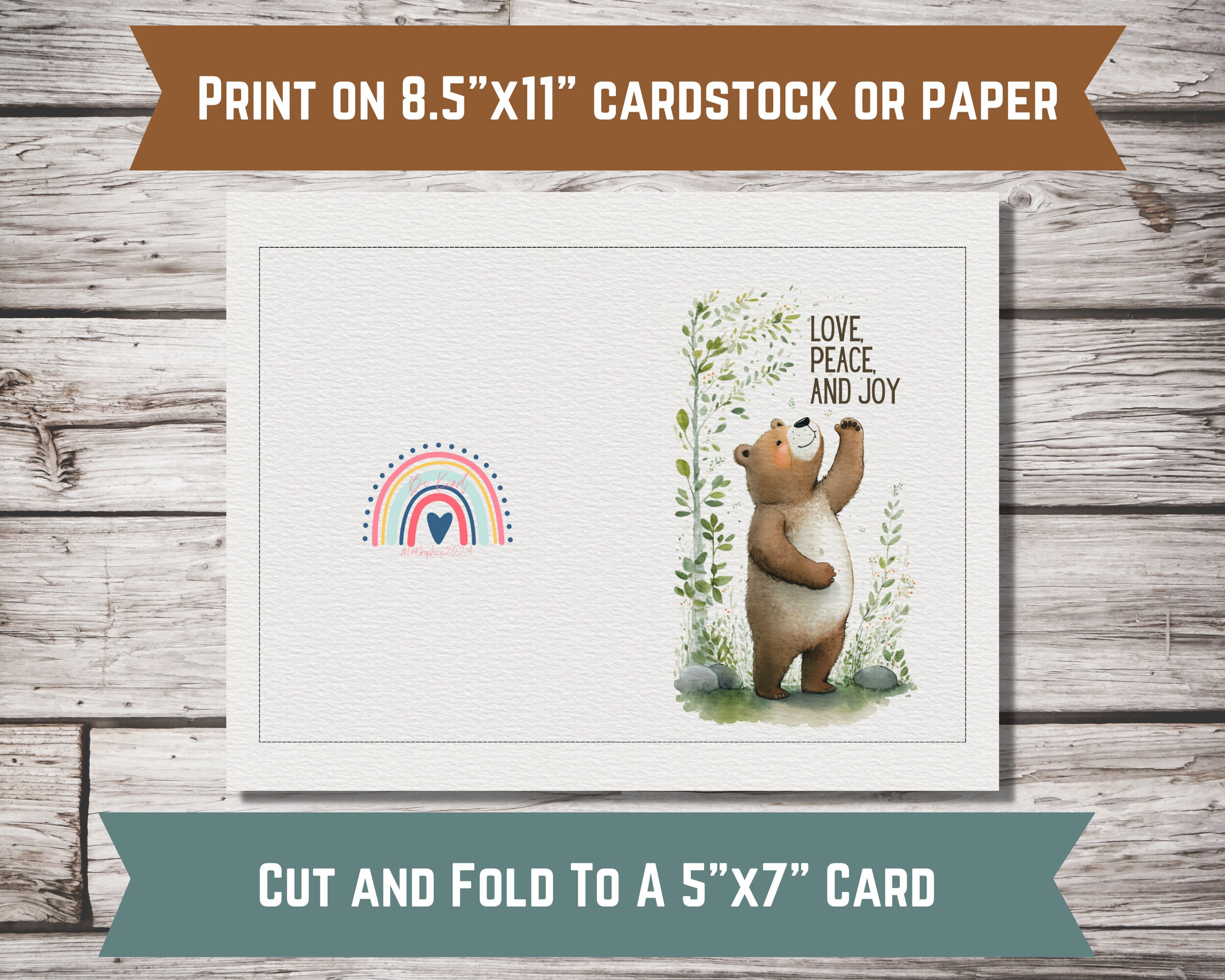 Bear Note Card - Printable Note Card - Etsy