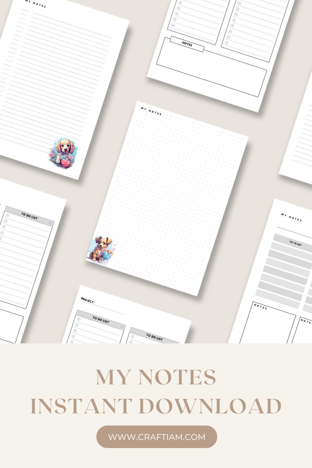 MY NOTES: 5 Printable Template - A4 Size Instant Printable Download - Etsy
