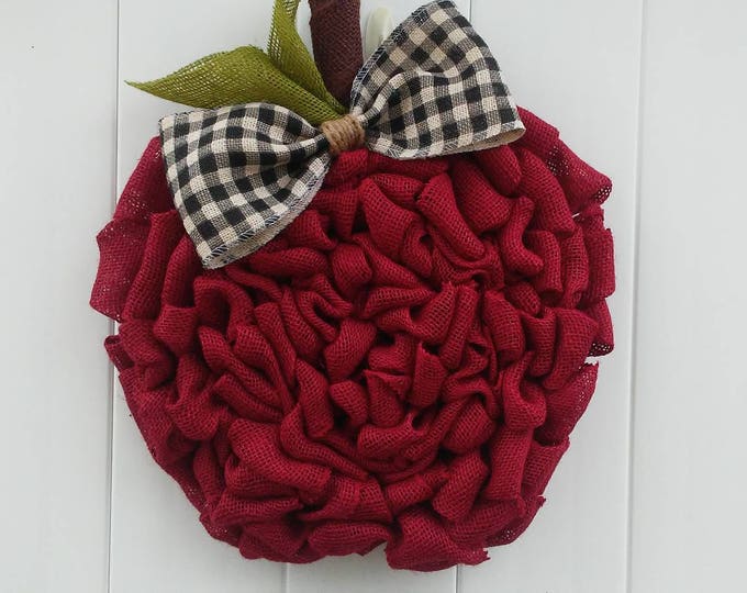Apple Wreath, Red Burlap Apple Wreath, Rustic Apple Wreath, Back to ...