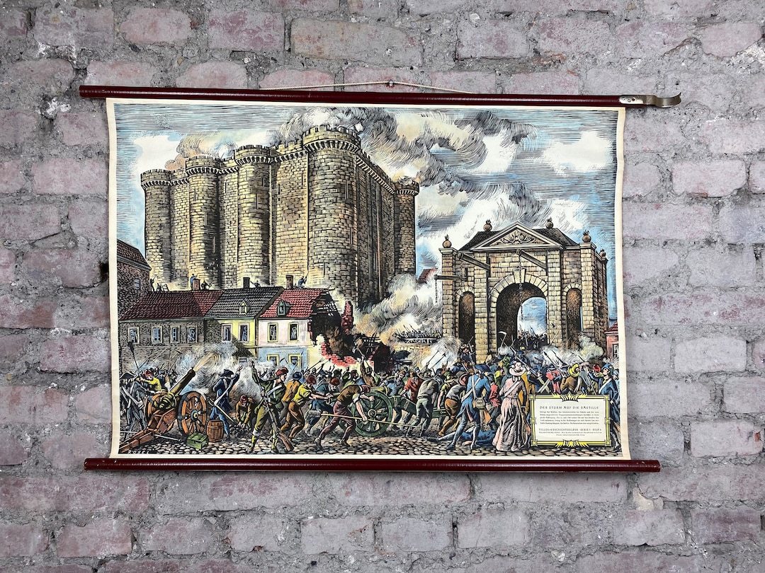 Vintage Wall Map Storming of the Bastille French Revolution Tellus ...