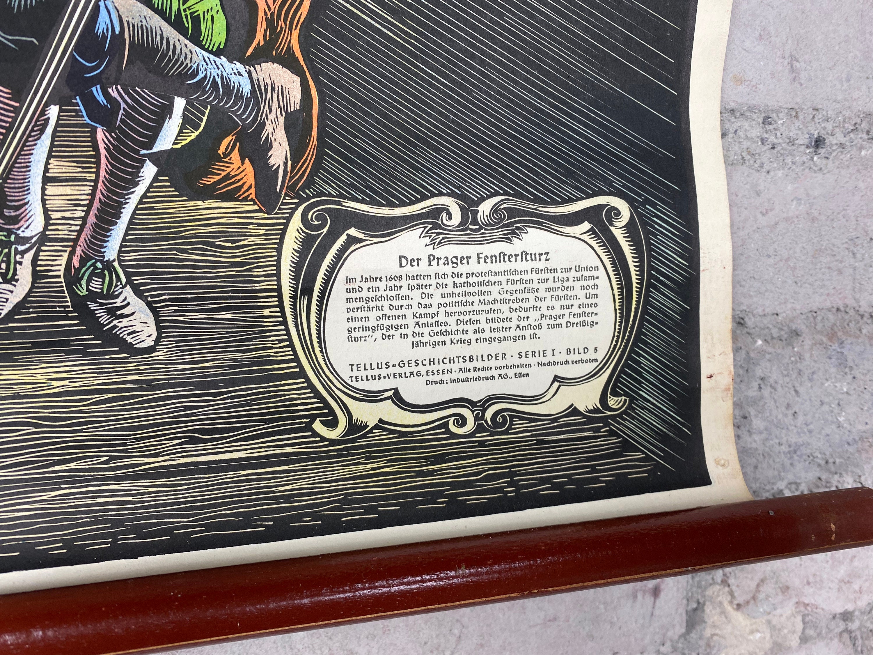 Vintage Wall Map the Prague Defenestration Tellus Verlag Old School ...