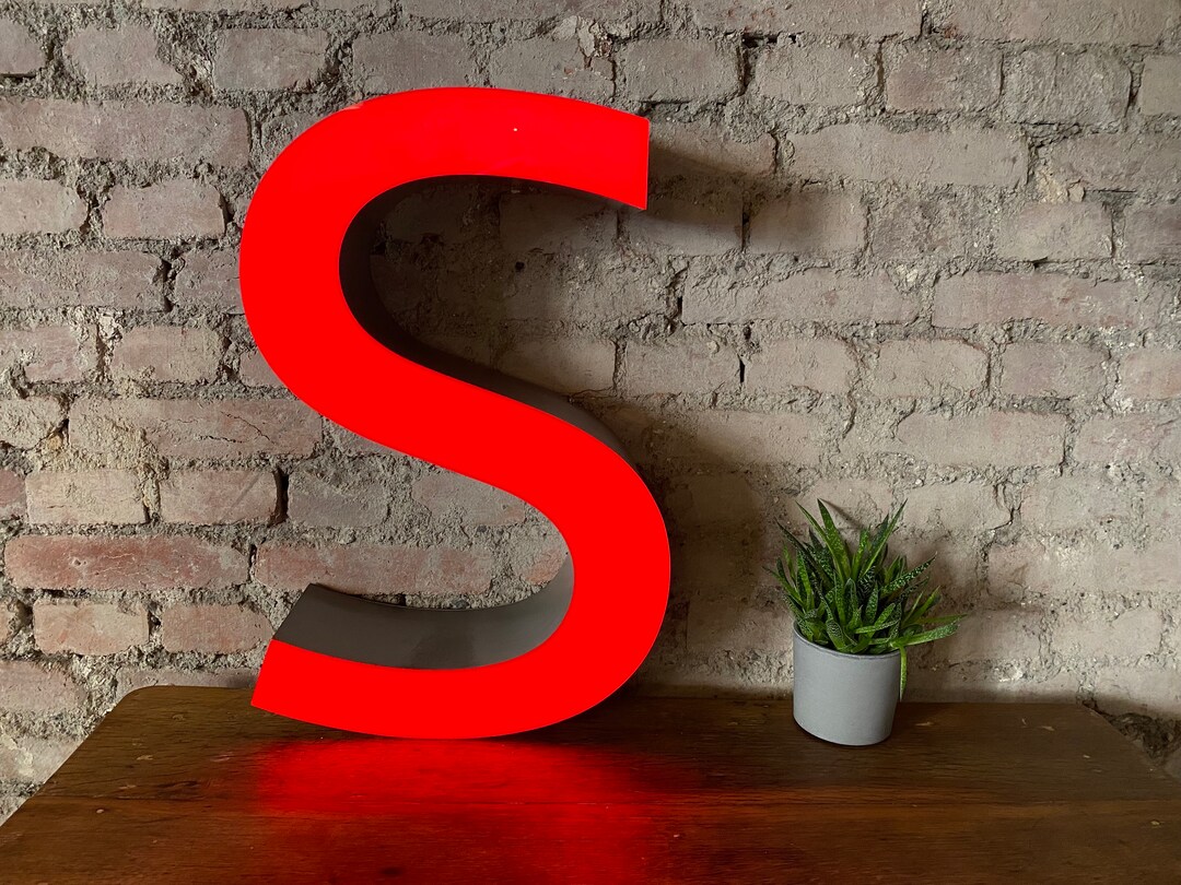 Vintage Illuminated Letter S Large Red Neon Sign Advertising ...