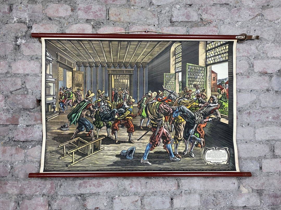 Vintage Wall Map the Prague Defenestration Tellus Verlag Old School ...