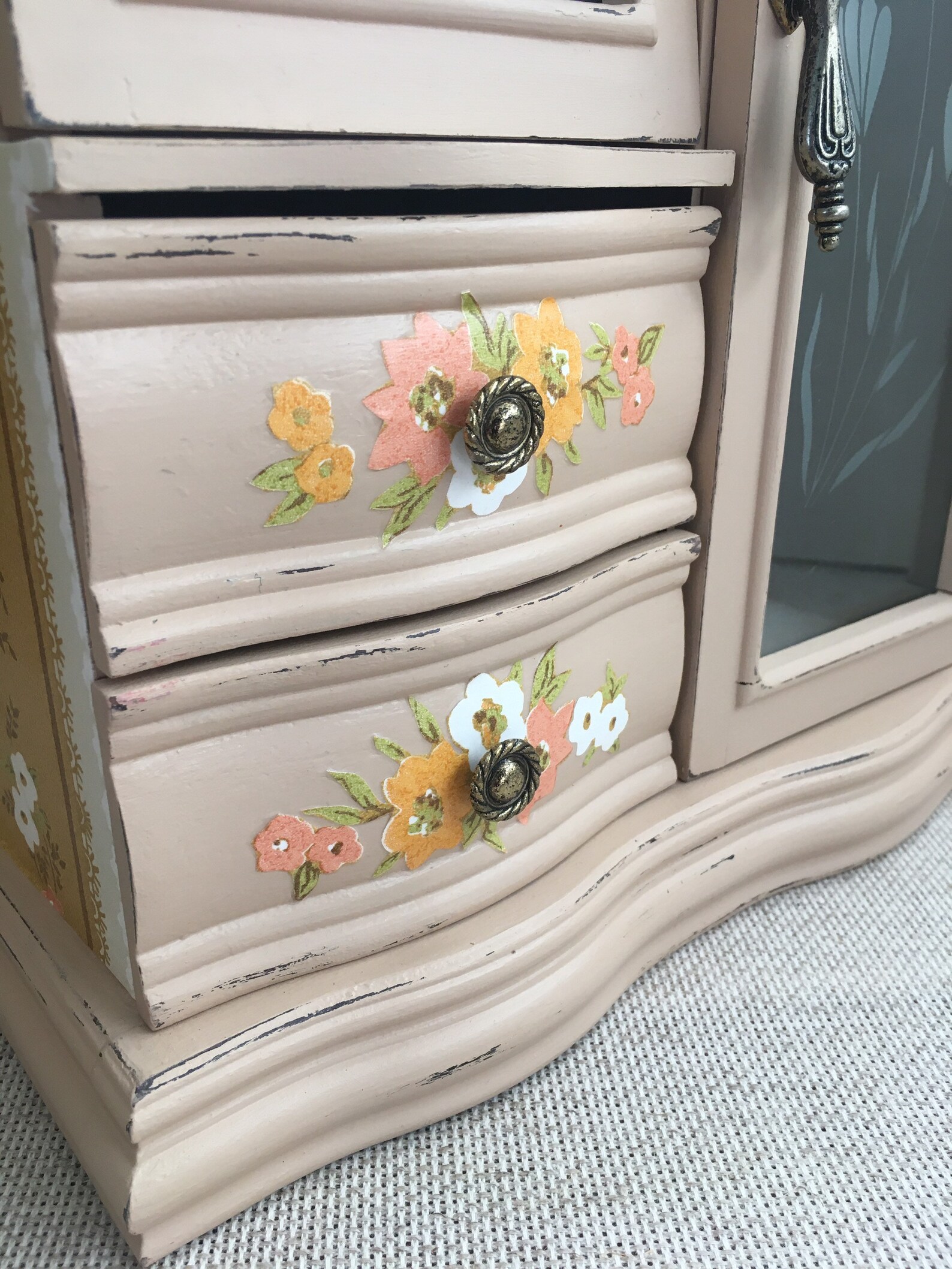 Vtg Floral Peach Beige Jewelry Box 60s 70s Inspired - Etsy