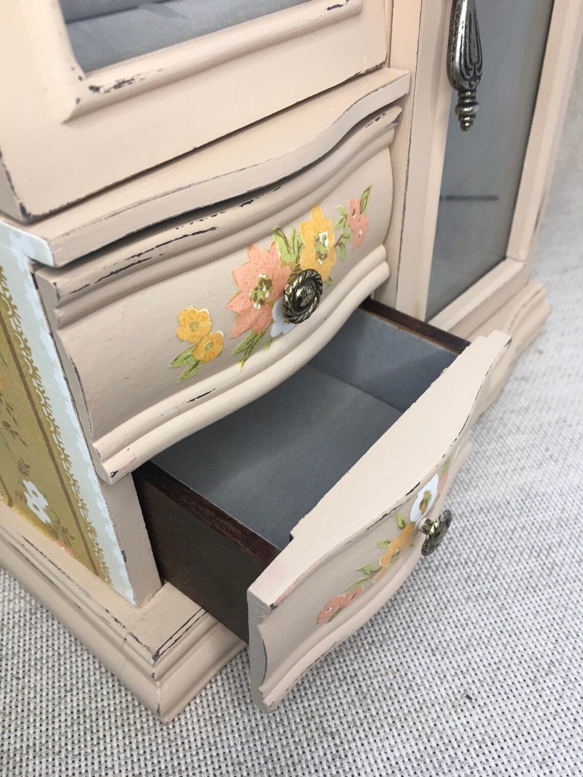 Vtg Floral Peach Beige Jewelry Box 60s 70s Inspired - Etsy