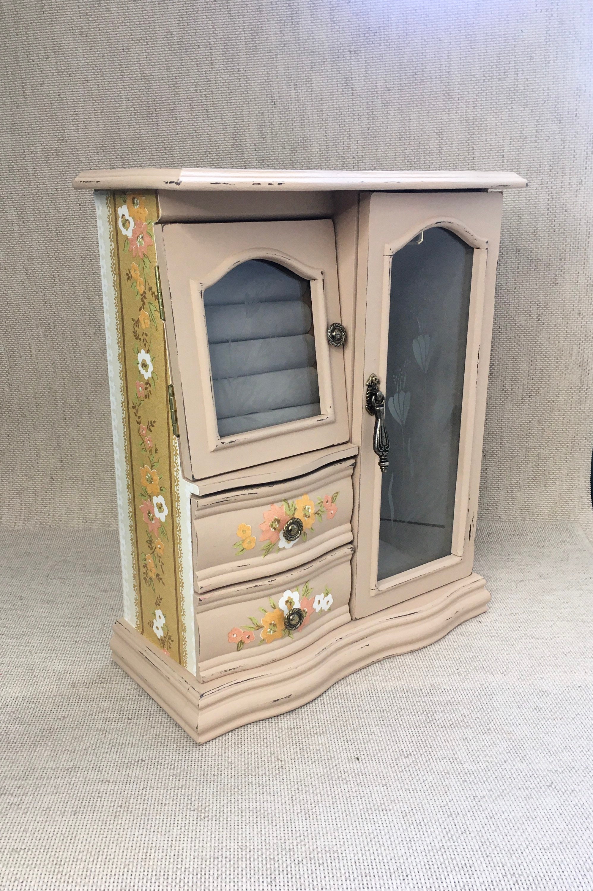 Vtg Floral Peach Beige Jewelry Box 60s 70s Inspired - Etsy