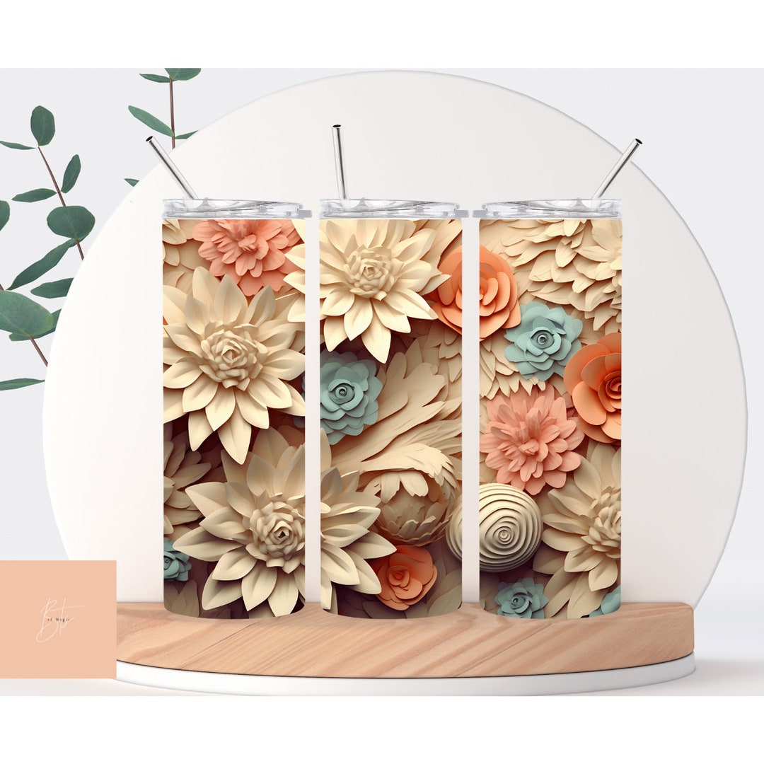 Peach and Neutral 3D Floral Sublimation Tumbler - Etsy