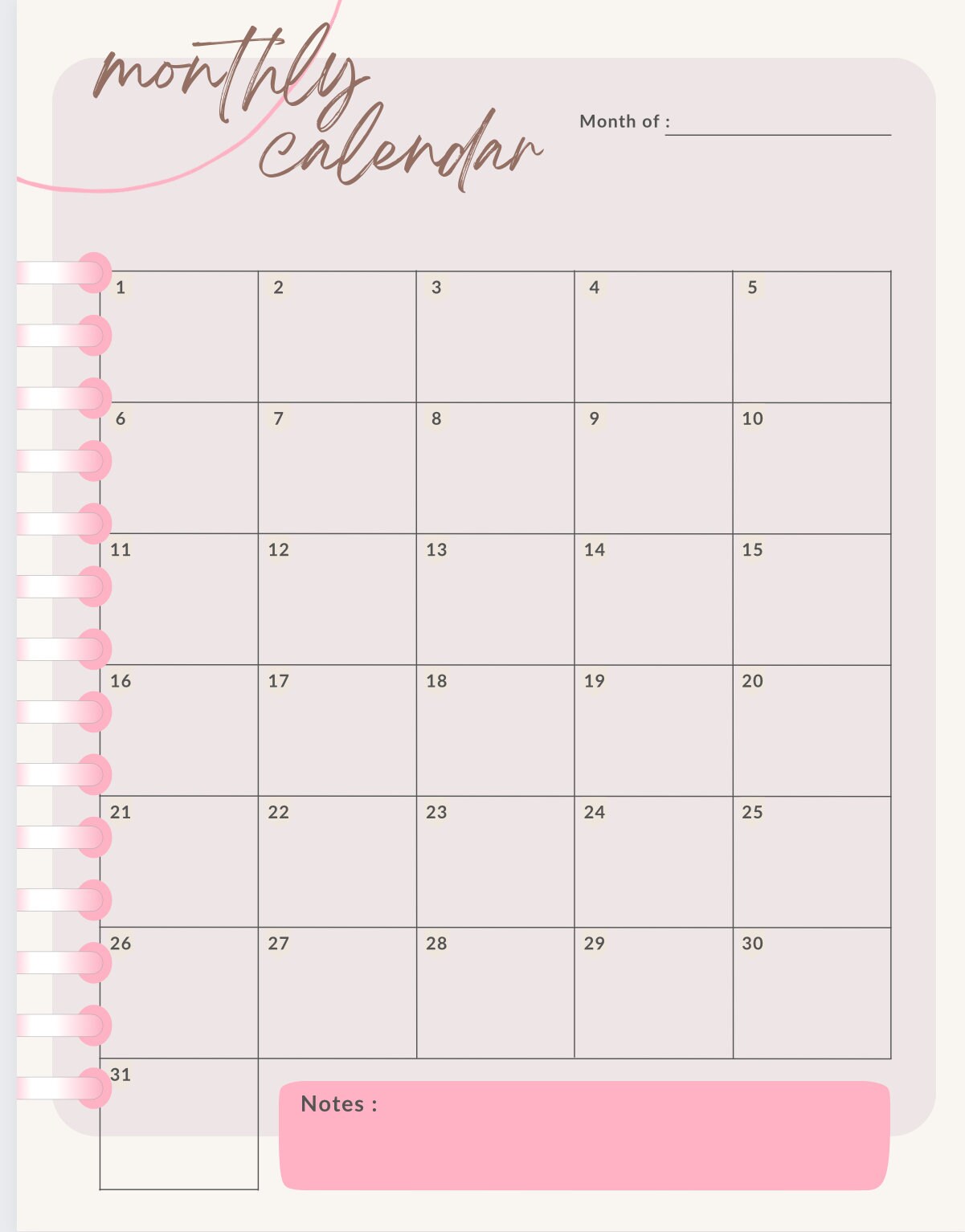 Digital Monthly Calendar Notability Digital Planner, Daily Planner - Etsy