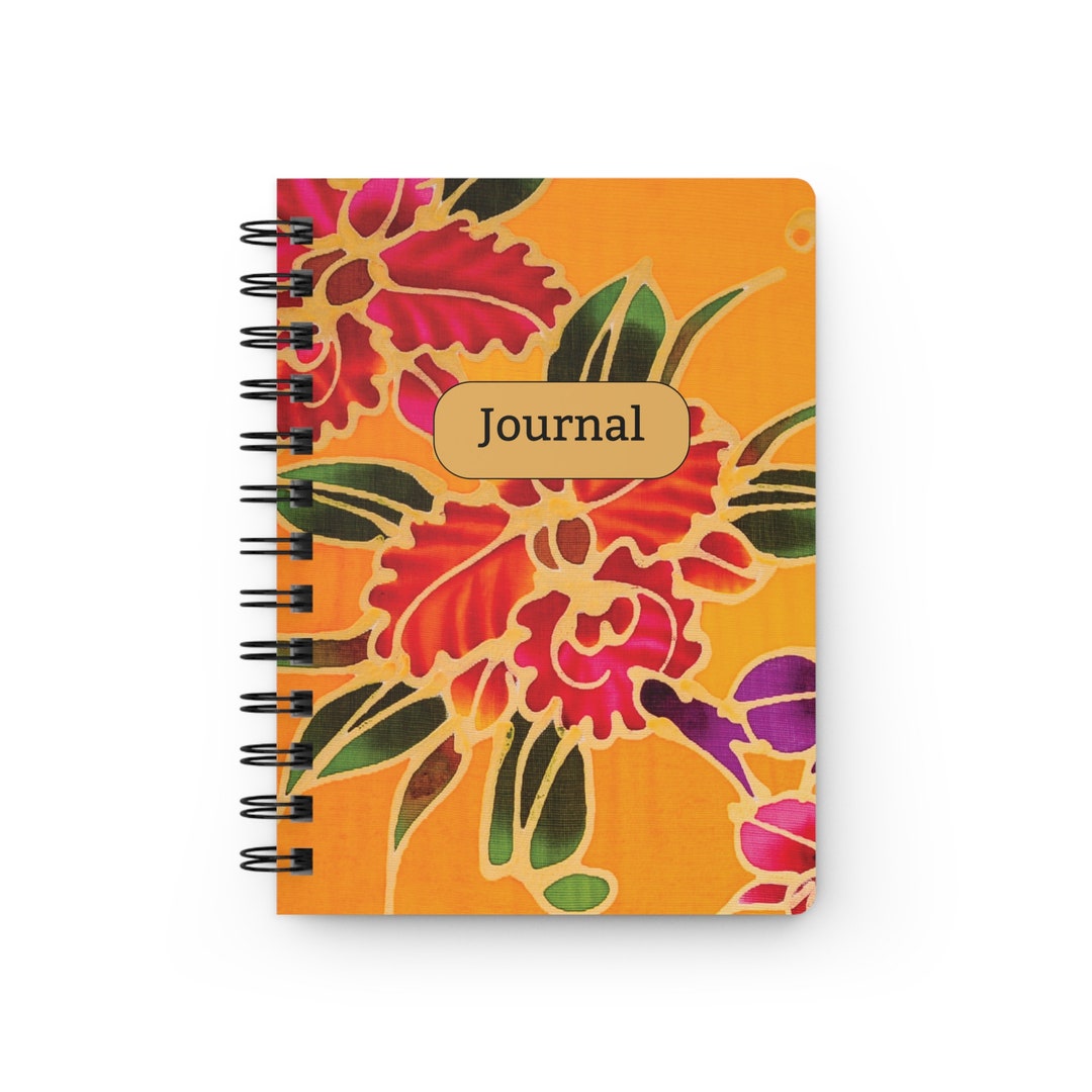 Yellow Floral Batik - Spiral Bound Journal, 5x7, 150 Lined Pages - Etsy