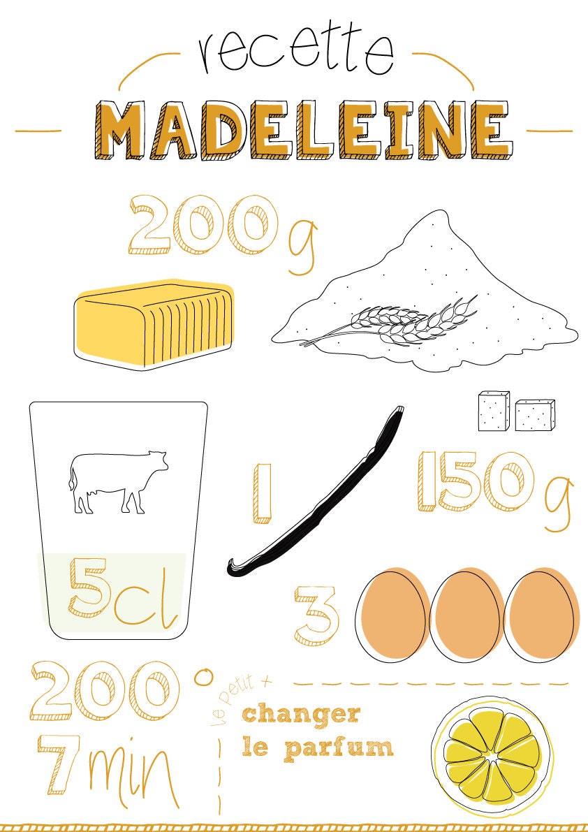 Recipe Print madeleine Original Drawing 2016 - Etsy