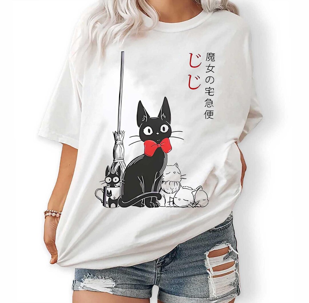 Lovely Jiji Cat Ghibli Shirt, Kiki's Delivery Service Shirt, Anime ...