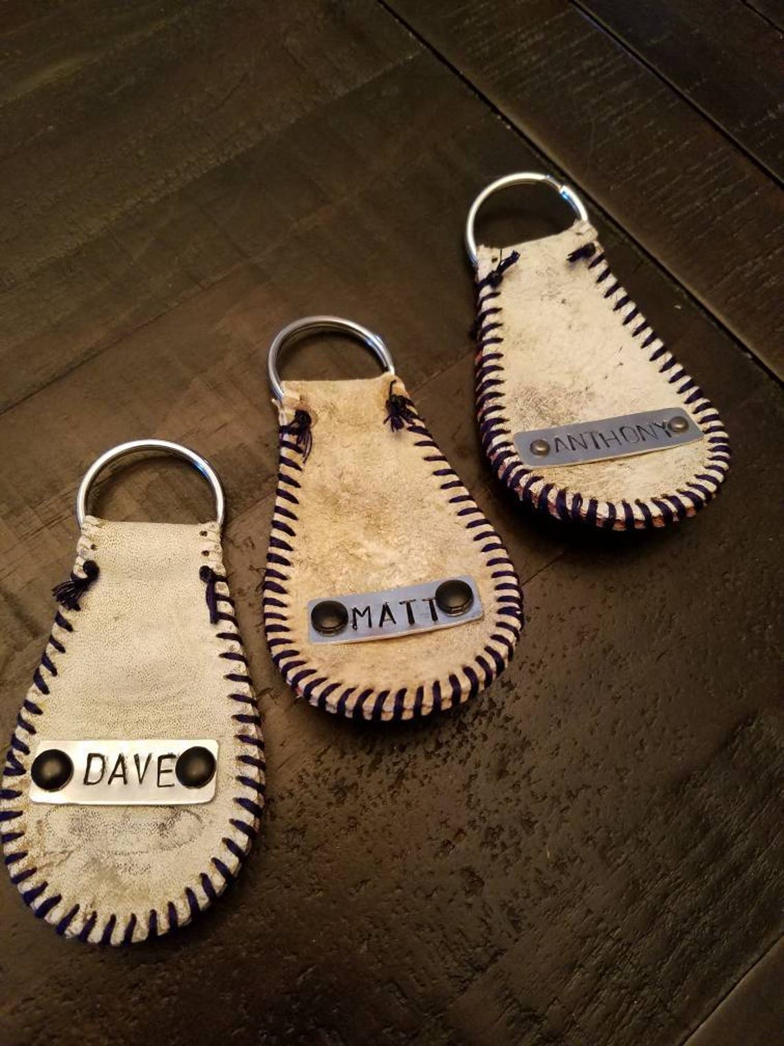 Personalized New or Lightly Vintage Leather Baseball Keychain | Etsy