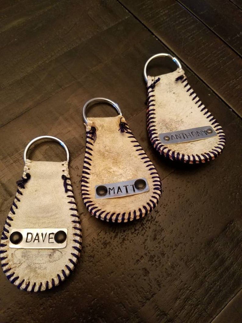 Personalized New or Lightly Vintage Leather Baseball Keychain - Father ...