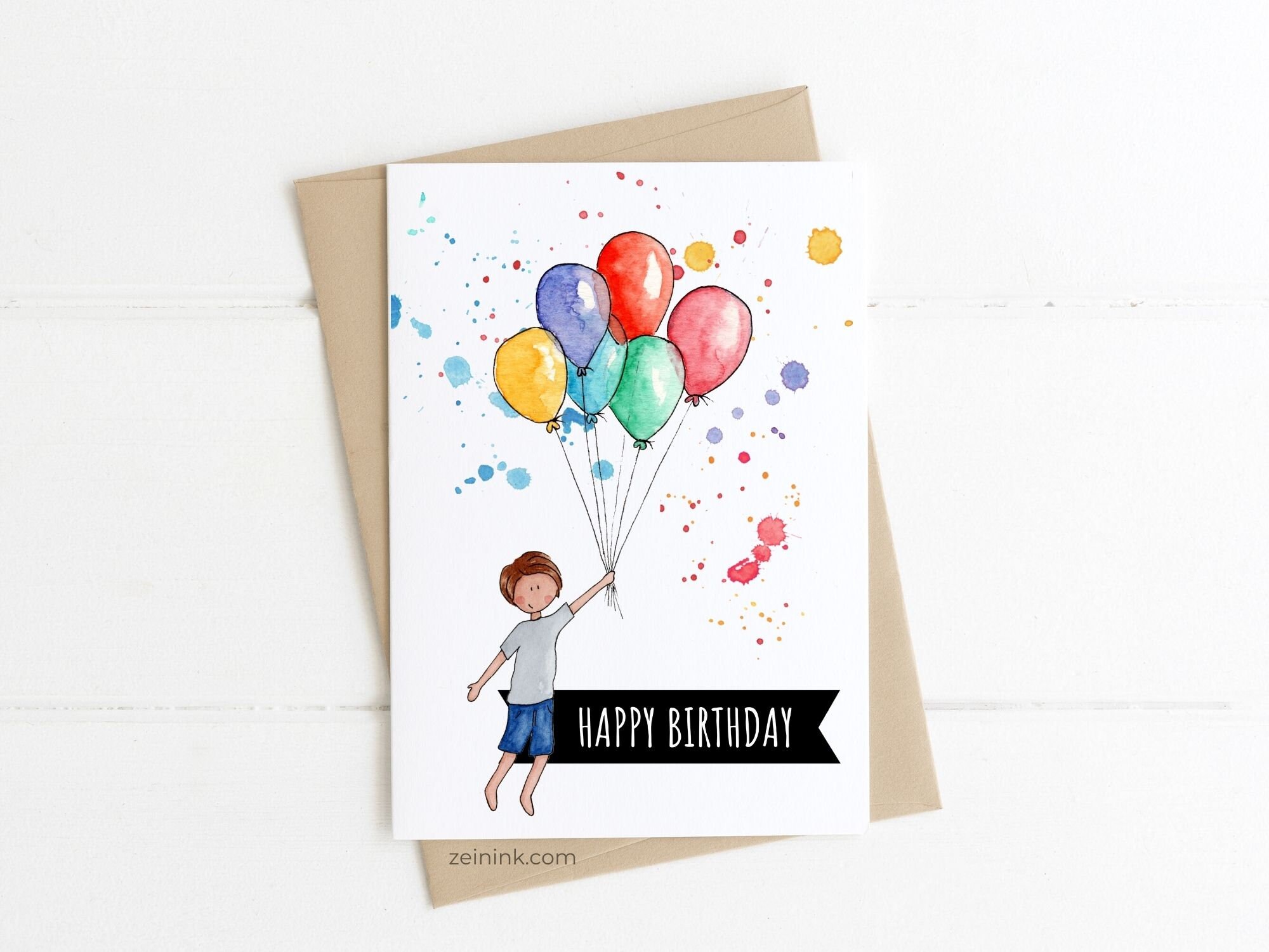 Little Boy Birthday Card, Watercolour Balloons card for Brother or Son ...