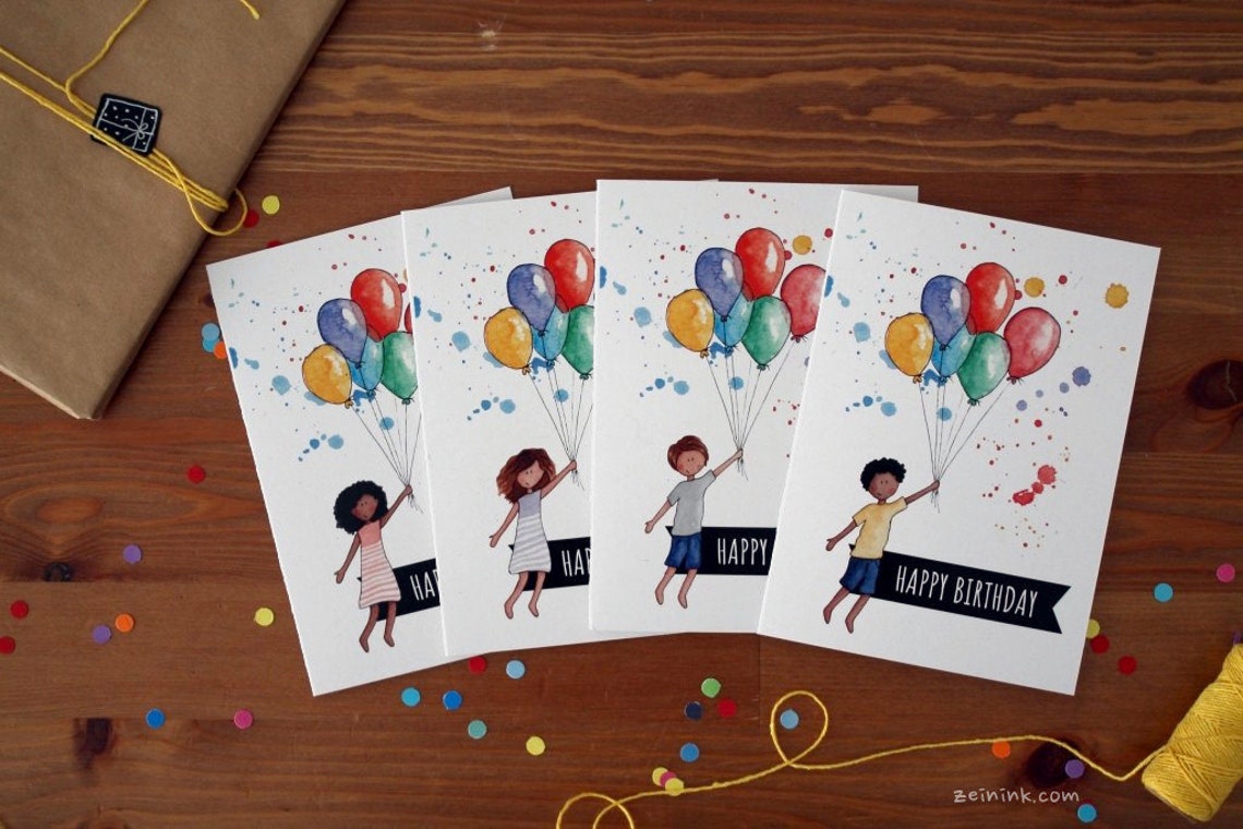 Little Boy Birthday Card Watercolour Balloons card for - Etsy 日本