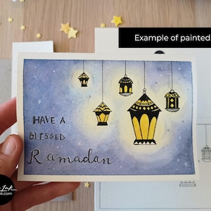 Printable DIY Ramadan Card With Lanterns, A6 Ramadhan Card to Paint ...