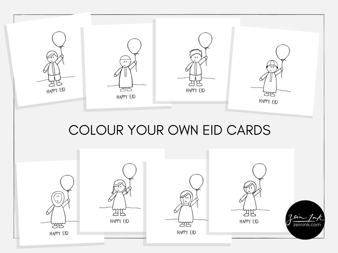 DIY Happy Eid Mini Cards, Printable Eid Colouring Sheets, Islamic Party ...