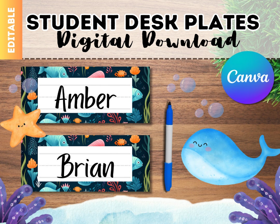 Under the Sea: Student Desk Plates, Classroom Labels, Printable Desk ...