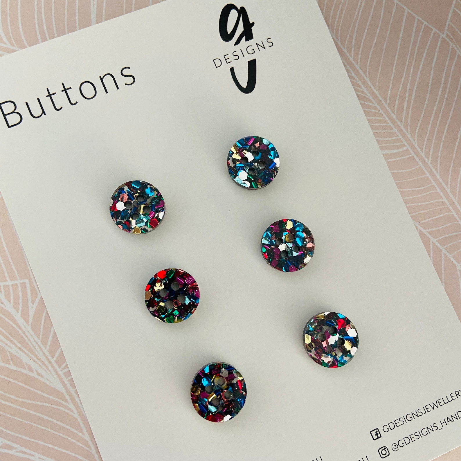 BUTTONS CHUNKY GLITTER X 6 - 15mm - Circle Shape - Acrylic - 4 Hole ...