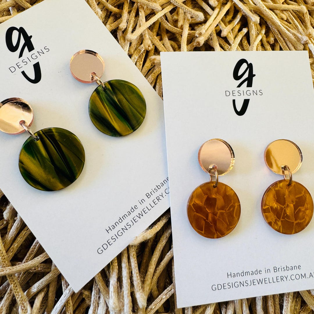 RUST OLIVE GREEN Rose Gold - Circle - Statement Earrings - Acrylic ...